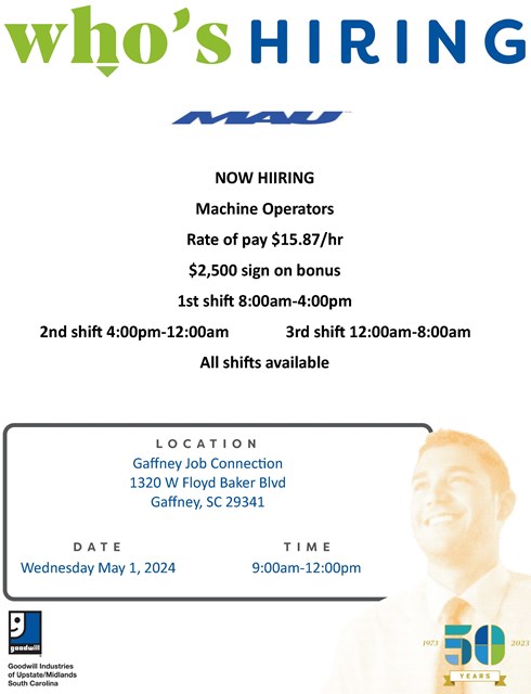 Goodwill Hosts Hiring Event for MAU in Gaffney | Goodwill Industries of ...