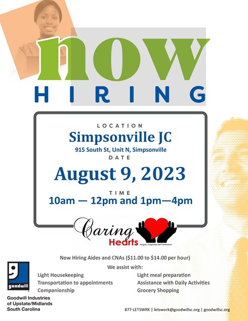 Goodwill Hosts Hiring Event for Caring Hearts in Simpsonville ...