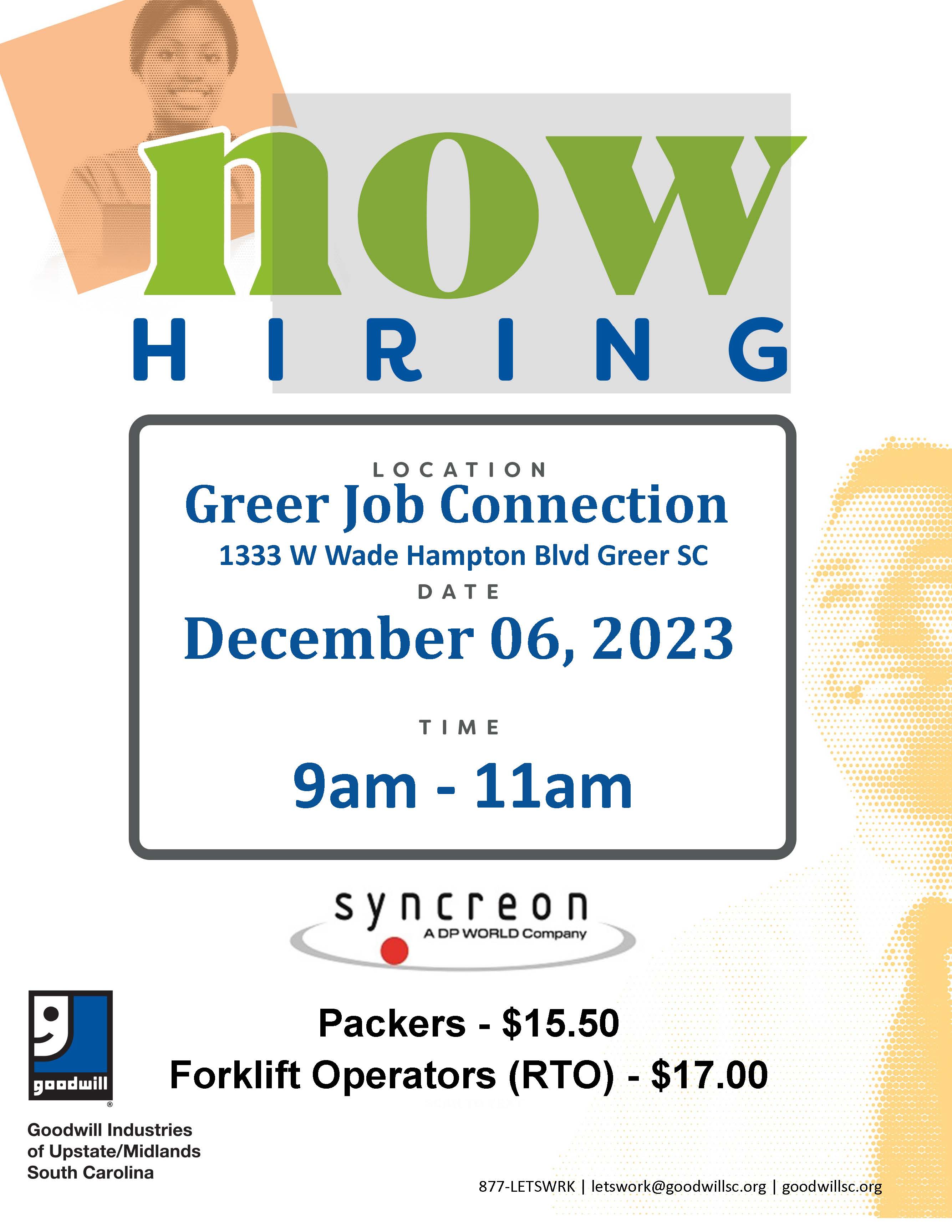 Goodwill Hosts Hiring Event for Syncreon at Greer Job Connection ...